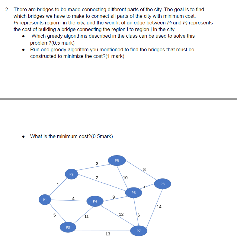 Solved 2. There are bridges to be made connecting different | Chegg.com