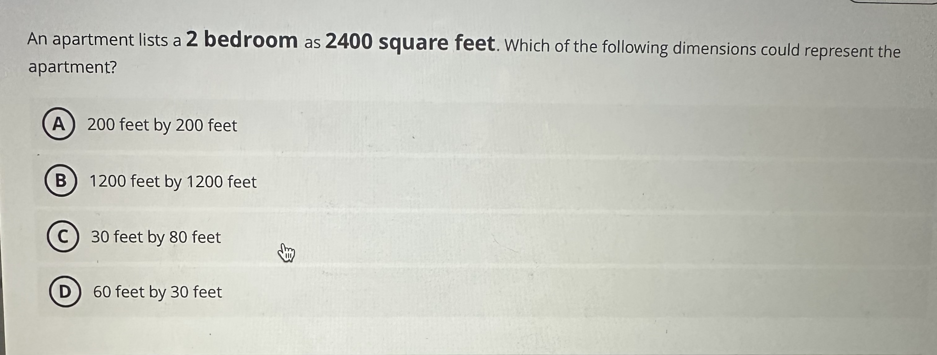 Solved An apartment lists a 2 bedroom as 2400 square feet. | Chegg.com