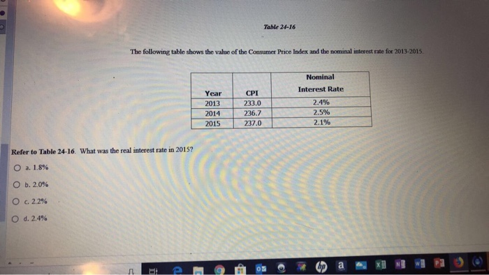 Solved Table 24-16 The following table shows the value of | Chegg.com