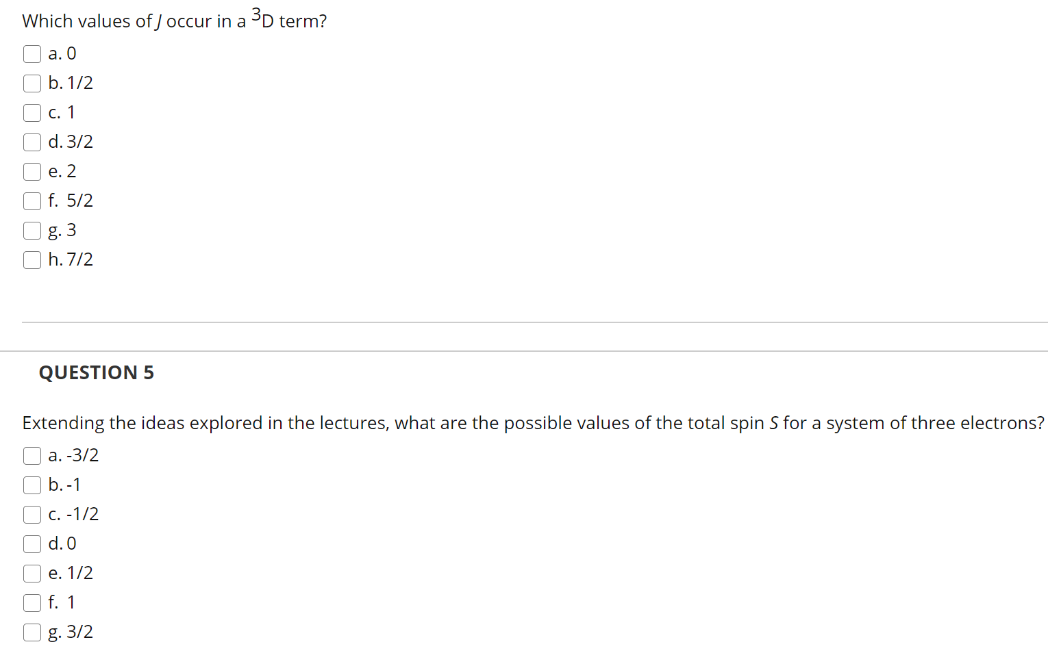 Solved Which values of J occur in a 3D term? a. O b. 1/2 C. | Chegg.com