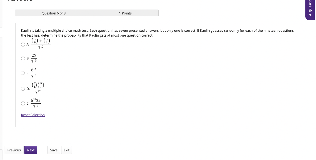 Solved Kaolin is taking a multiple choice math test. Each | Chegg.com