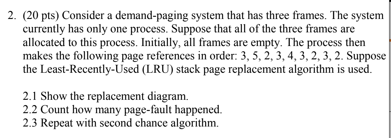 Solved 2. (20 pts) Consider a demand-paging system that has | Chegg.com