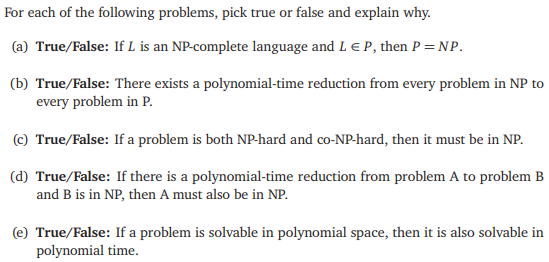 Solved For each of the following problems, pick true or | Chegg.com