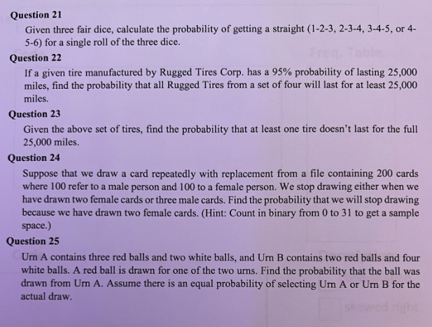 Solved Part V Probability Problems For each of the following | Chegg.com