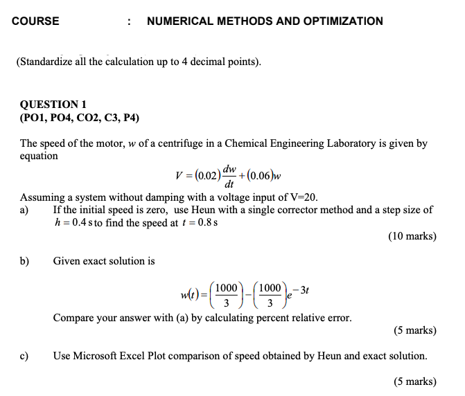Solved COURSE : NUMERICAL METHODS AND OPTIMIZATION | Chegg.com