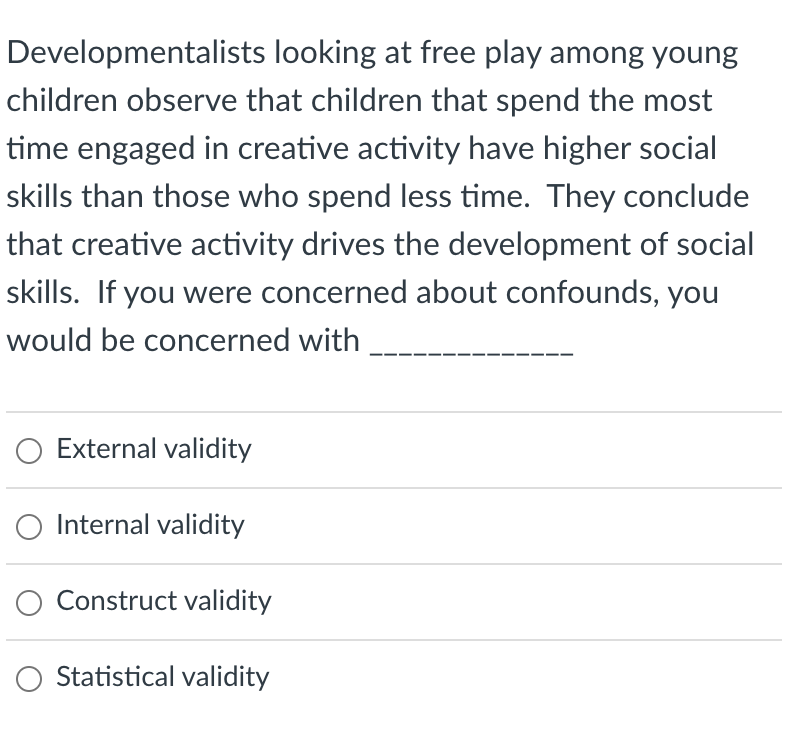 Solved When considering the statistical validity of an | Chegg.com