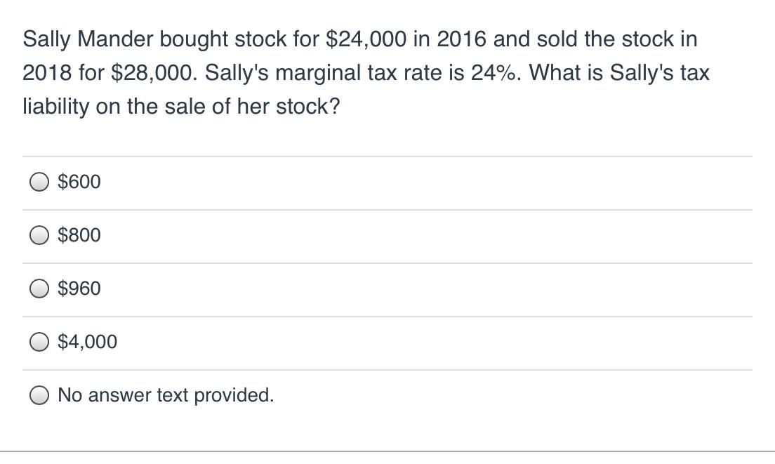 Solved Sally Mander bought stock for $24,000 in 2016 and | Chegg.com