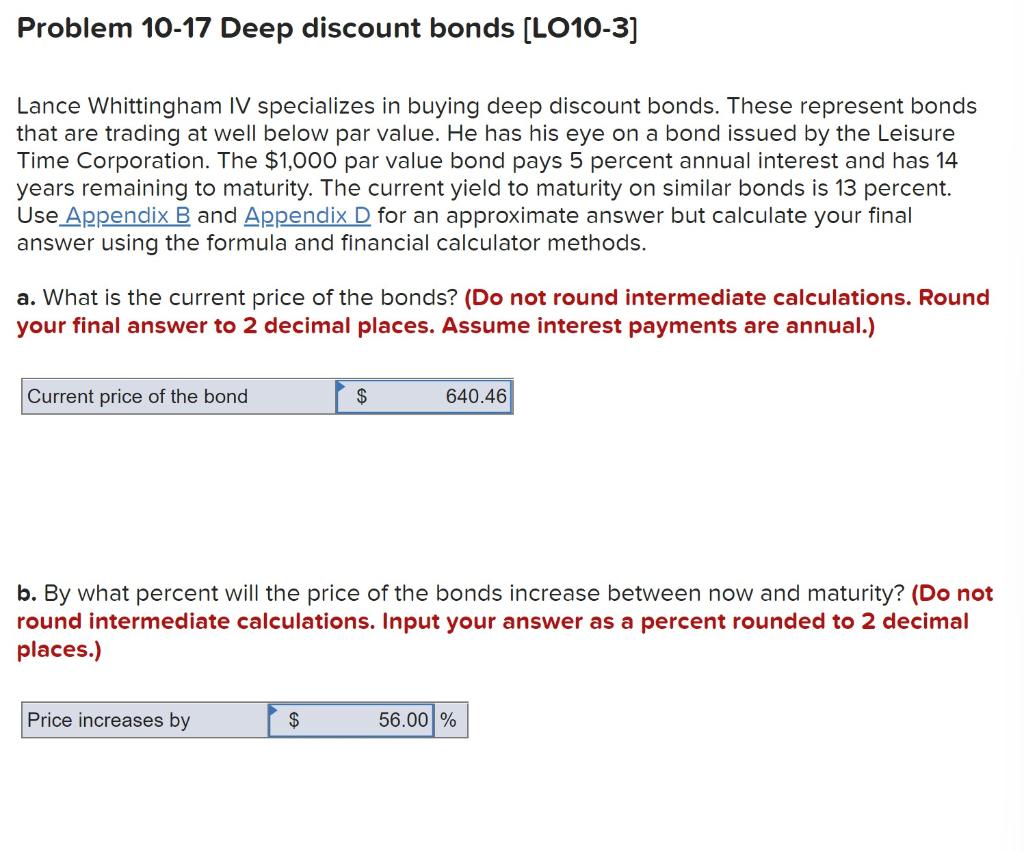 Solved Problem 10-17 Deep discount bonds (LO10-3] Lance | Chegg.com