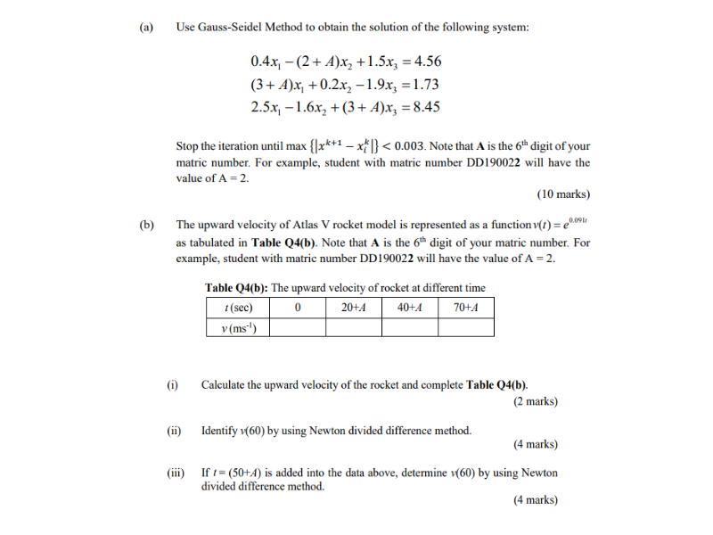 Solved (a) Use Gauss-Seidel Method to obtain the solution of | Chegg.com