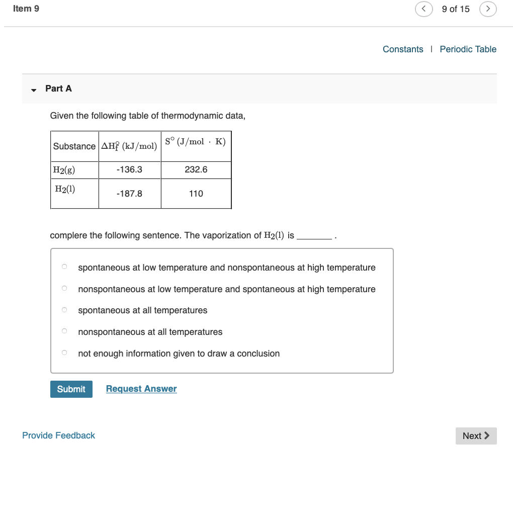 Solved Item 9 9 of 15 Constants | Periodic Table Part A | Chegg.com