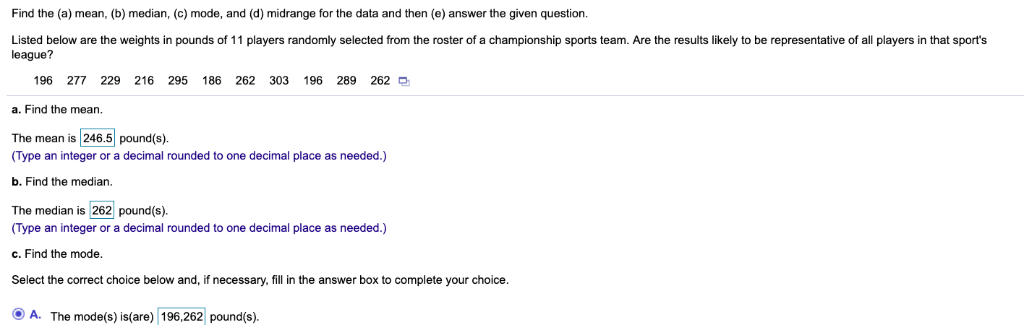 Solved Find the (a) mean, (b) median, (c) mode, and (d) | Chegg.com