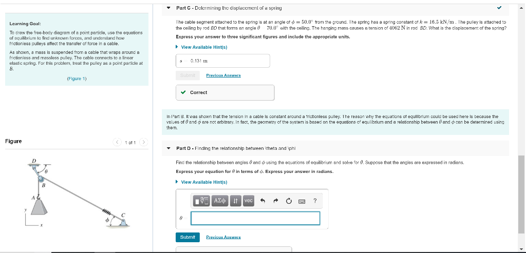 Solved The portion of the cable attached to the spring is at | Chegg.com