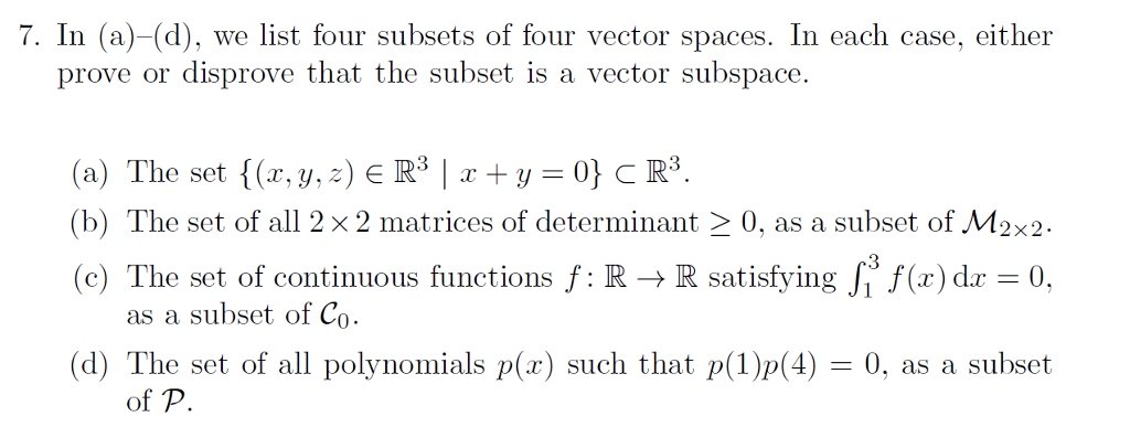 Solved 7 In A D We List Four Subsets Of Four Vector 