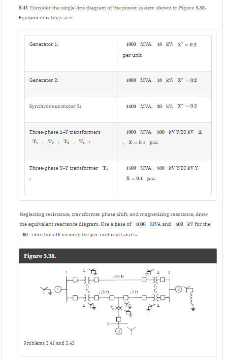 Solved 1.42 For the power system in Problem 3.41, the | Chegg.com