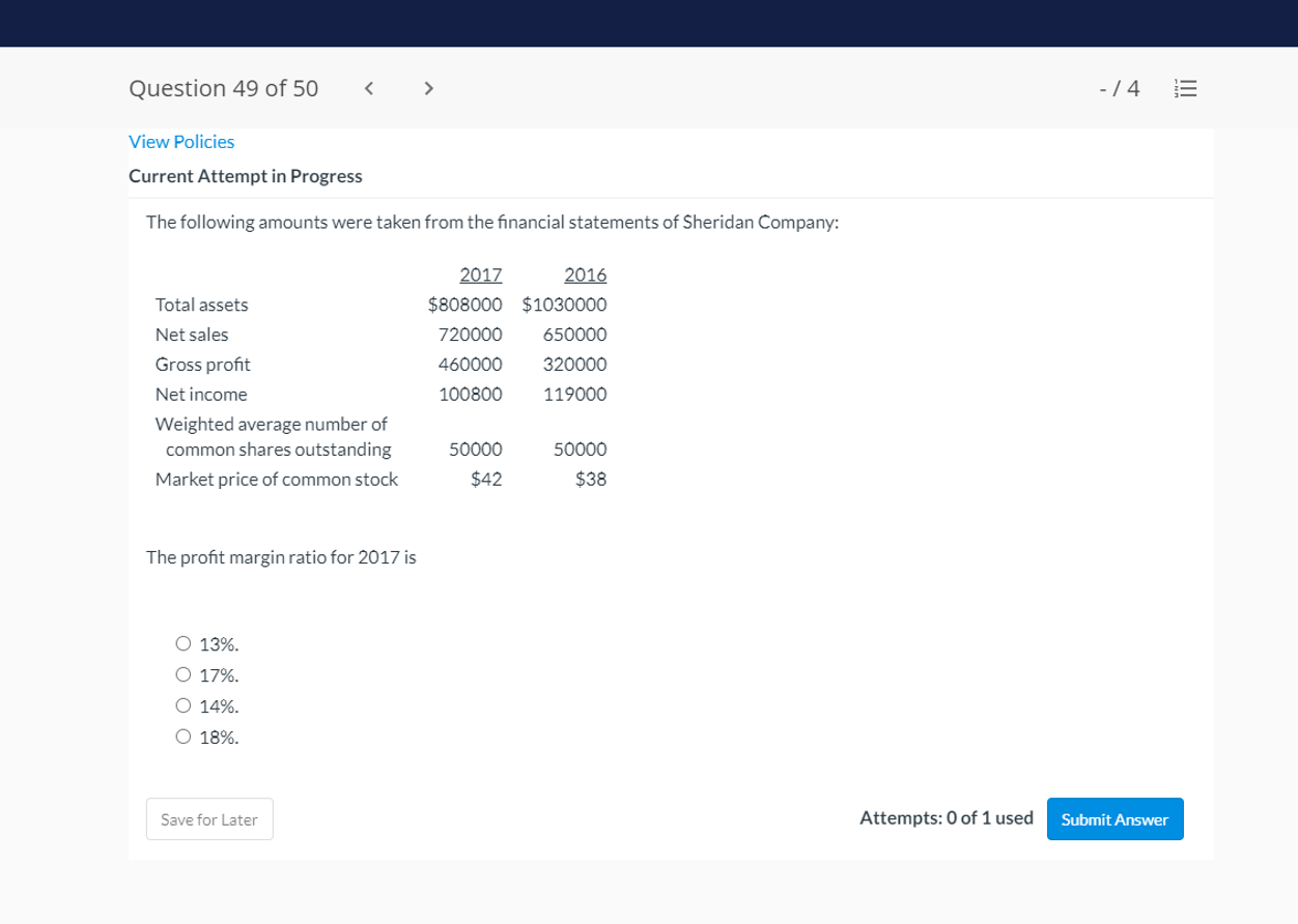 Solved Question 49 of 50 -/4 TIL View Policies Current | Chegg.com
