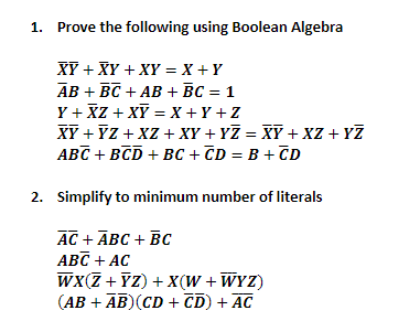 Solved 1. Prove the following using Boolean Algebra XY + XY | Chegg.com