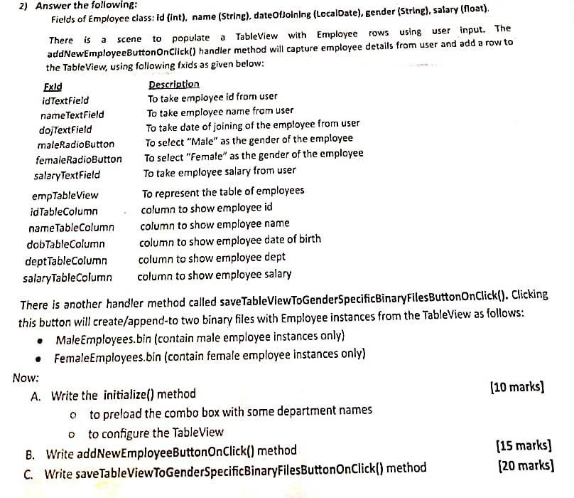 Solved 2) Answer the following: Fields of Employee class: Id | Chegg.com