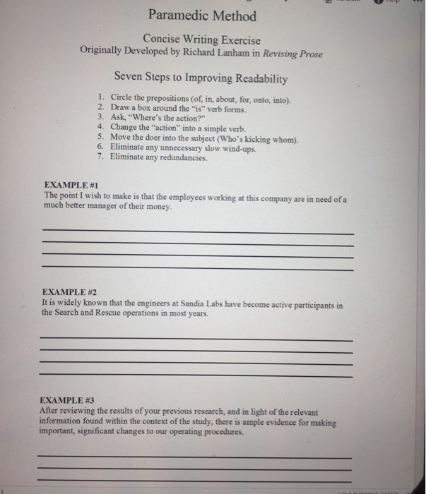 Paramedic Method Concise Writing Exercise Originally | Chegg.com