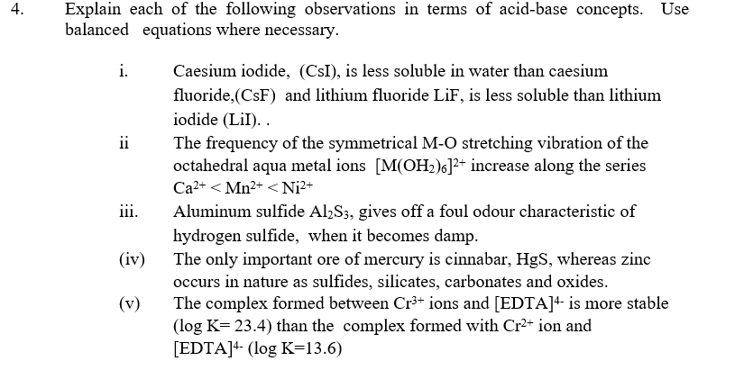Solved Explain each of the following observations in terms | Chegg.com