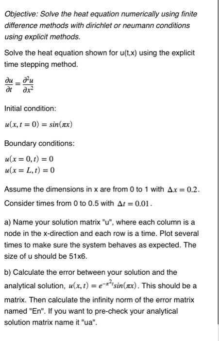 Solved Objective Solve The Heat Equation Numerically Using 
