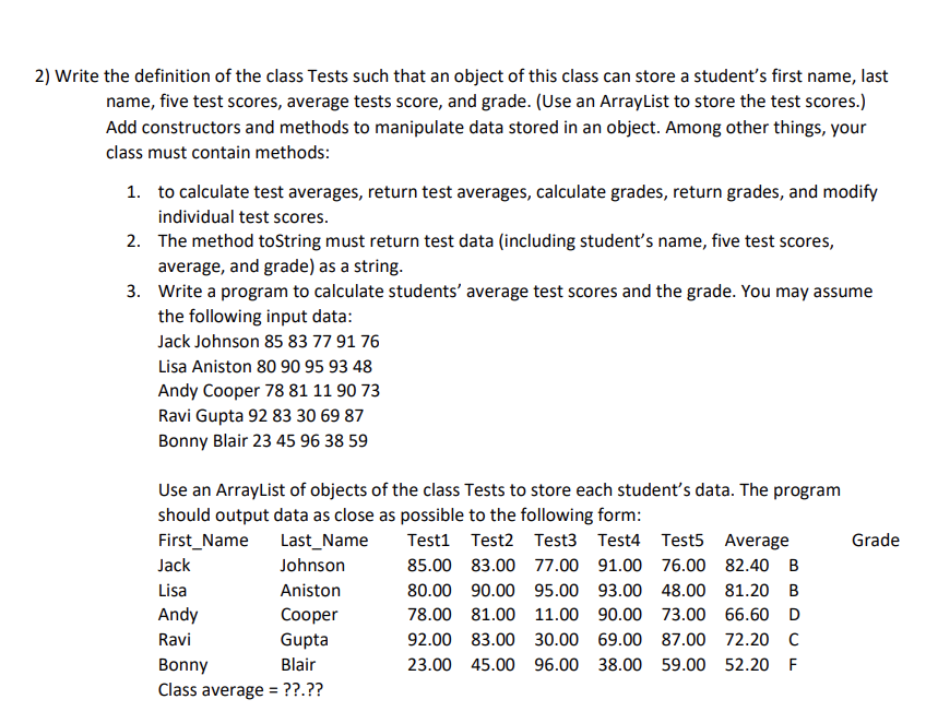 Solved Write the definition of the class Tests such that an | Chegg.com