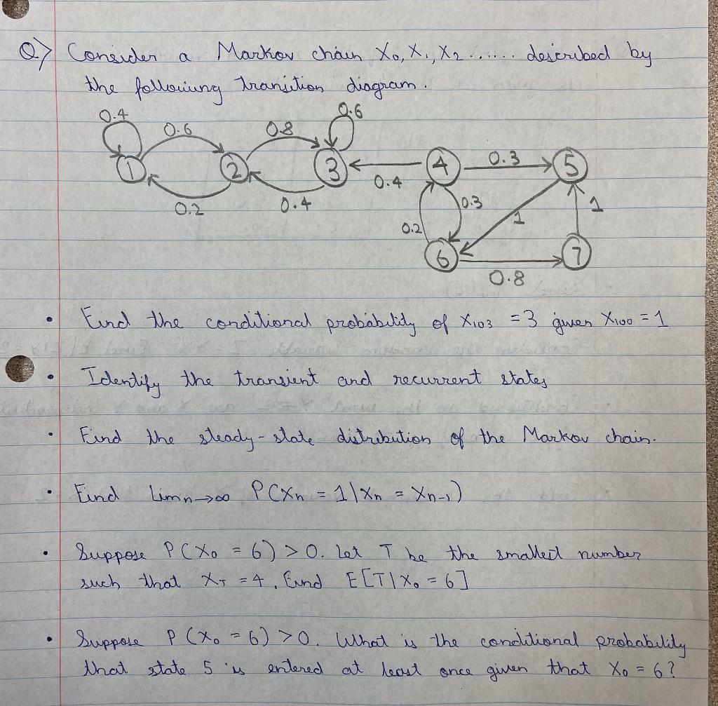 Solved Consider a Markov chain Xo, X1, X2 ...... described | Chegg.com