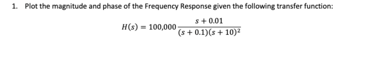 Solved 1. Plot the magnitude and phase of the Frequency | Chegg.com