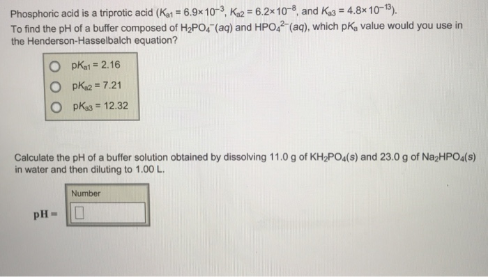 Solved Phosphoric acid is a triprotic acid (K,1 = 6.9× 10-3, | Chegg.com
