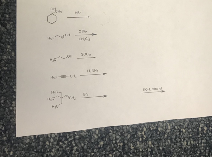 Solved HBr CH2Cl2 Li, NH3 KOH, ethanol Br2 H3C | Chegg.com