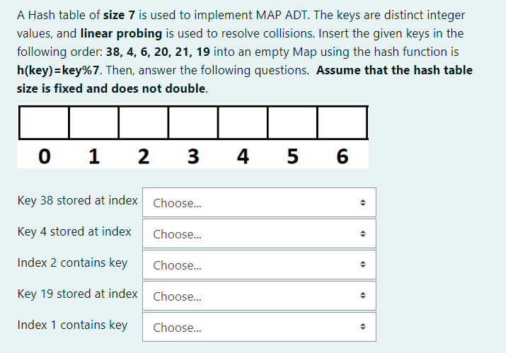 Solved A Hash table of size 7 is used to implement MAP ADT. | Chegg.com Solved A Hash table of size 7 is used to implement MAP ADT. | Chegg.com
