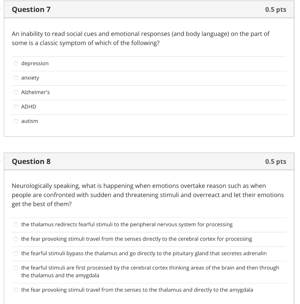 Solved Question 7 0 5 Pts An Inability To Read Social Cues Chegg
