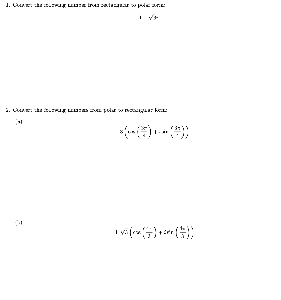 Solved 1. Convert the following number from rectangular to | Chegg.com