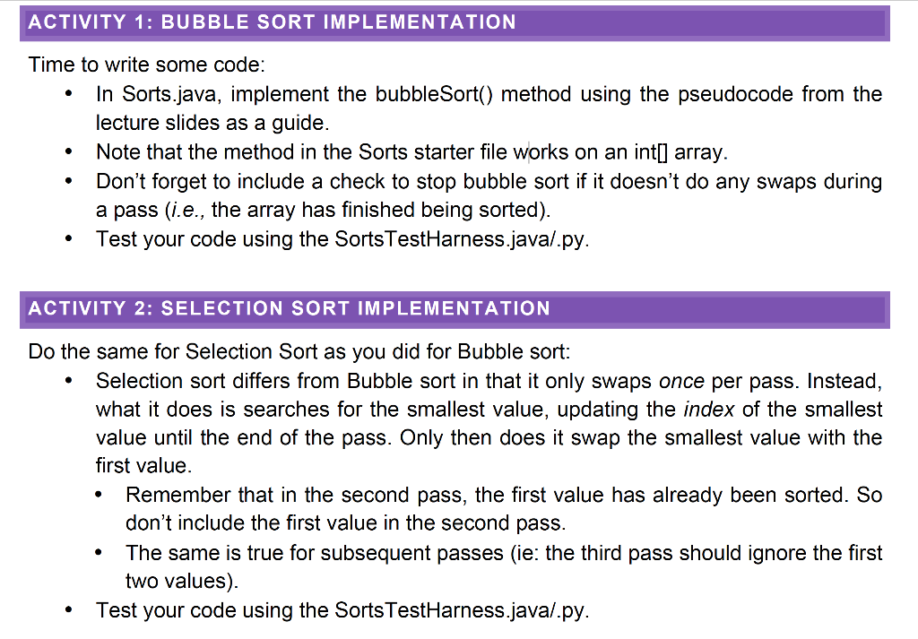 Solved ACTIVITY 1: BUBBLE SORT IMPLEMENTATION Time to write | Chegg.com
