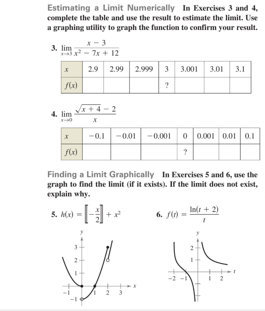 Solved Estimating a Limit Numerically In Exercises 3 and 4, | Chegg.com