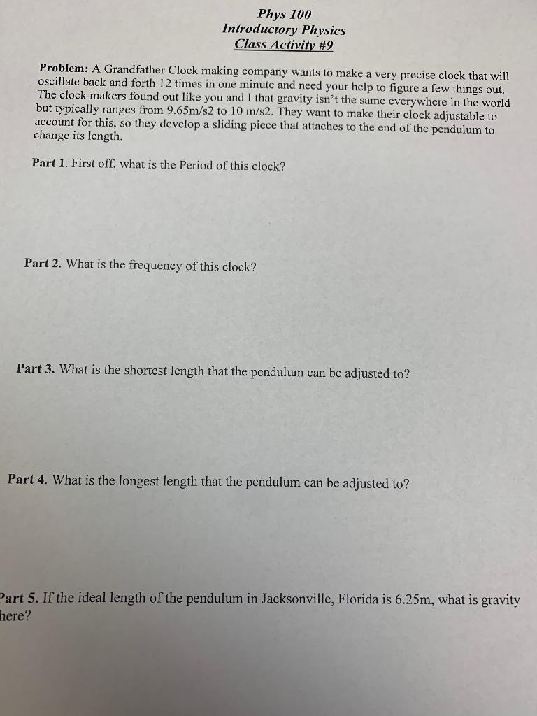 Solved Phys 100 Introductory Physics Class Activity \#9 | Chegg.com