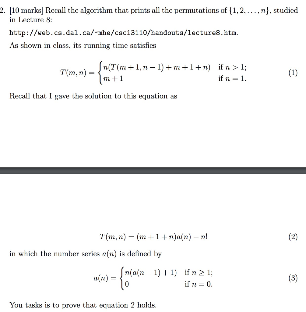 Solved 2. 10 marks] Recall the algorithm that prints all the | Chegg.com
