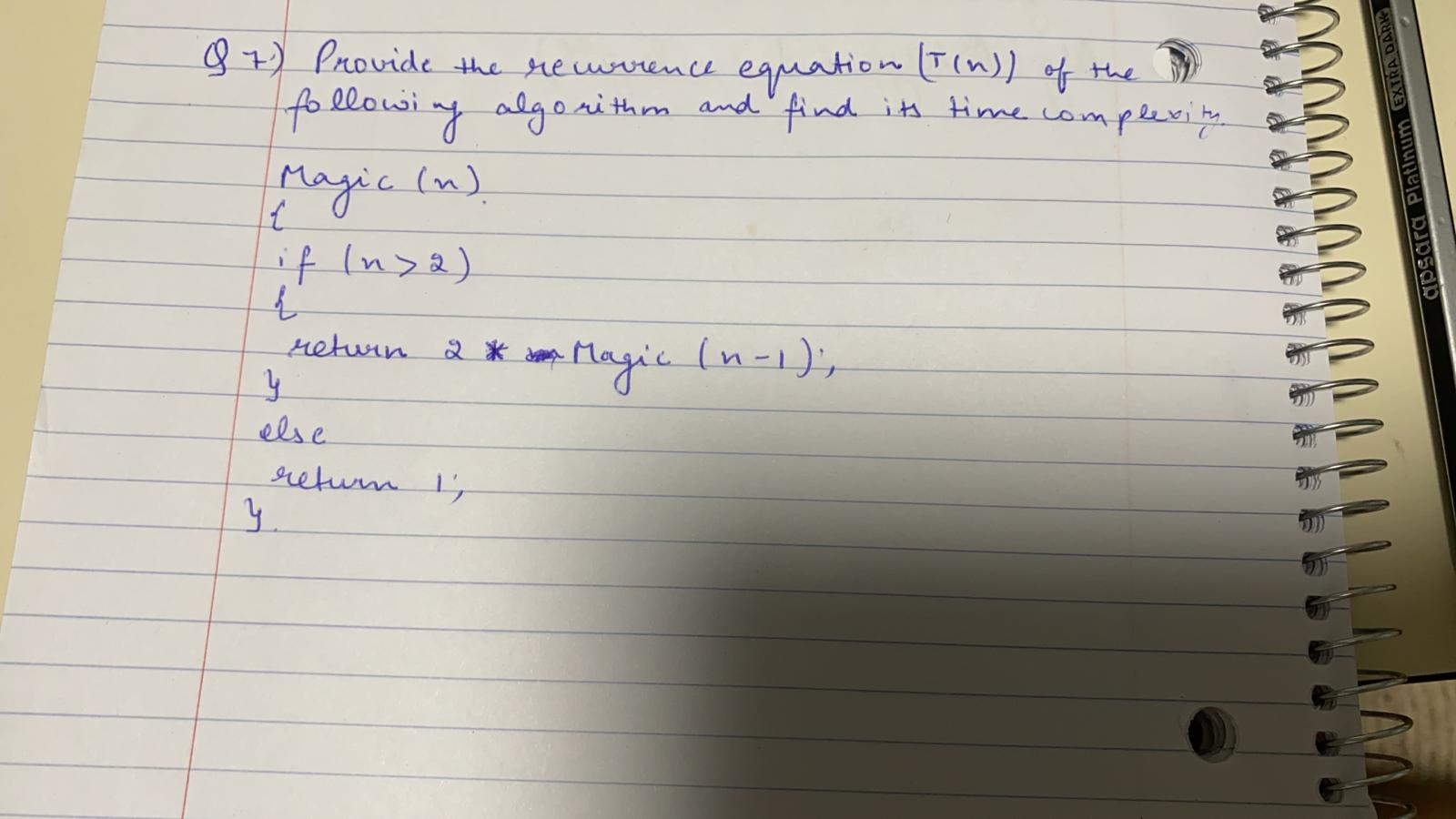 Solved 97) Provide the recurrence equation (Tin)) of the | Chegg.com