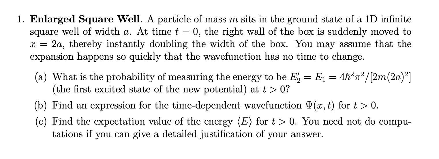 Solved Enlarged Square Well. A particle of mass m ﻿sits in | Chegg.com