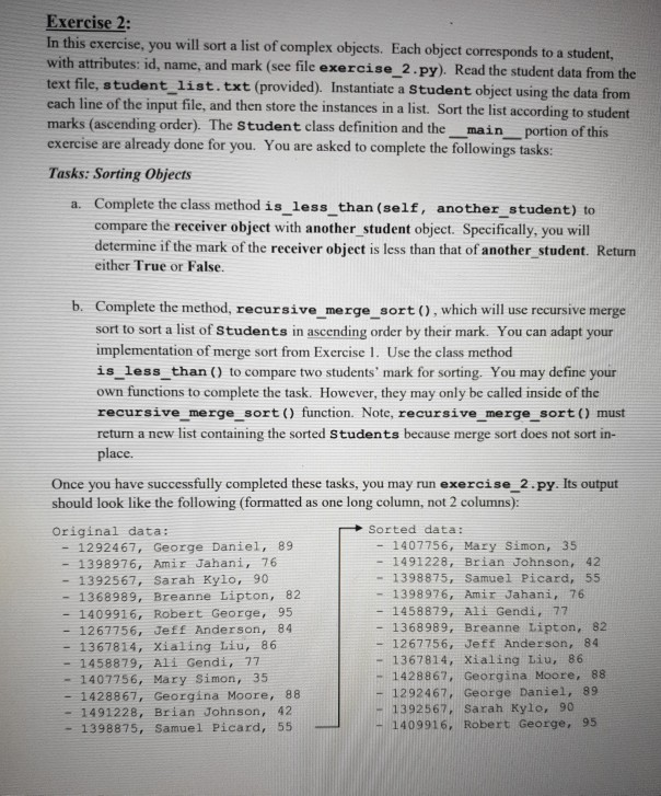 Solved Exercise 2: In this exercise, you will sort a list of | Chegg.com