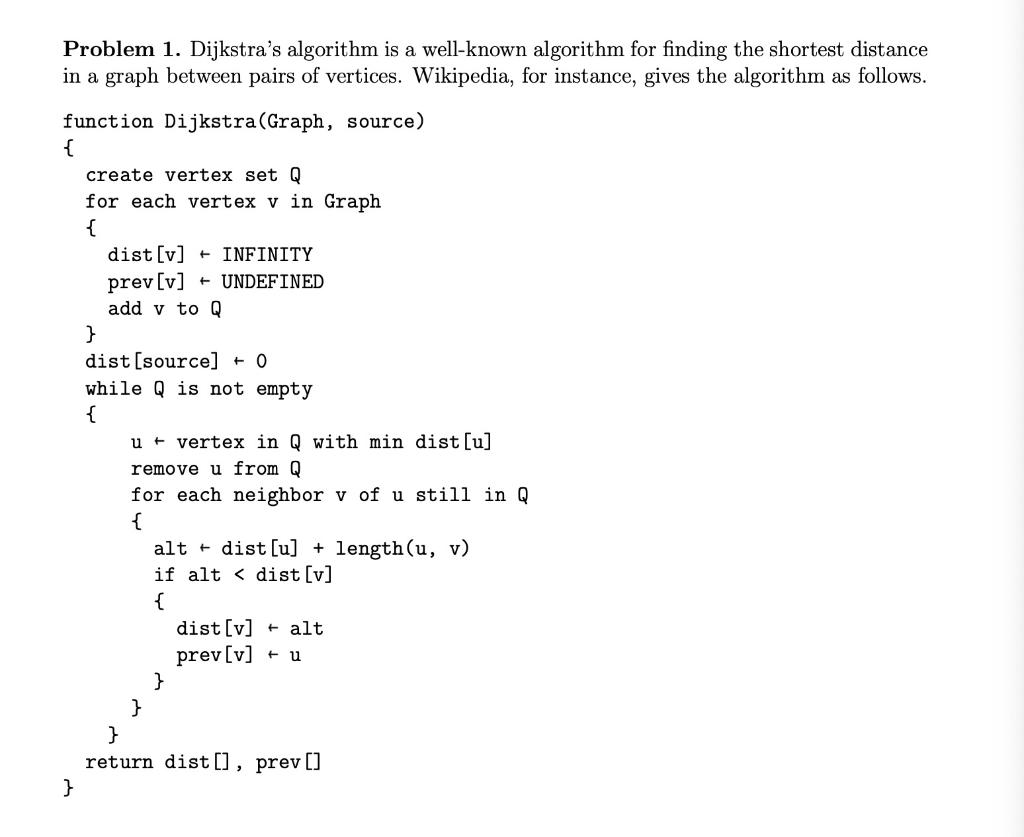 Problem 1. Dijkstra's algorithm is a well-known | Chegg.com