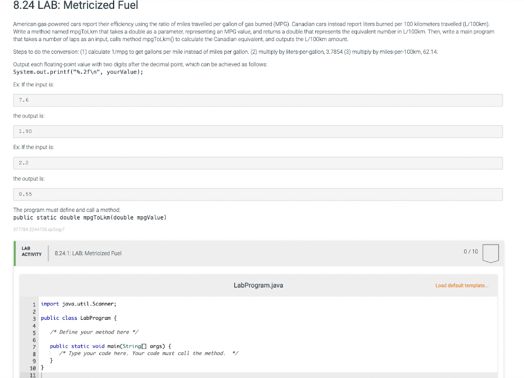 Solved 8.24 LAB: Metricized Fuel American gas-powered cars | Chegg.com