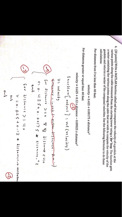 Solved 4. (20 points) Write a MATLAB function called vel | Chegg.com
