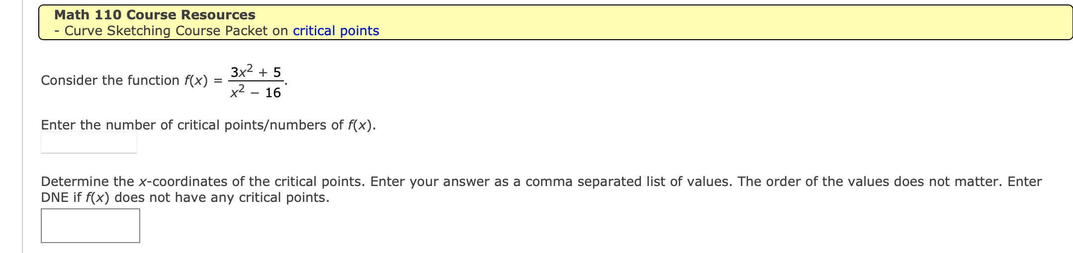 Solved Math 110 Course Resources - Curve Sketching Course | Chegg.com