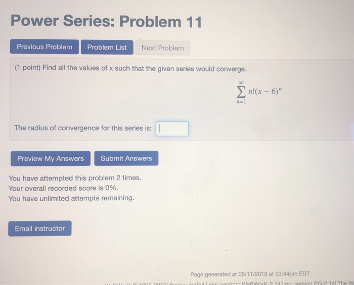 Solved Power Series: Problem 11 Previous Problem Problem | Chegg.com