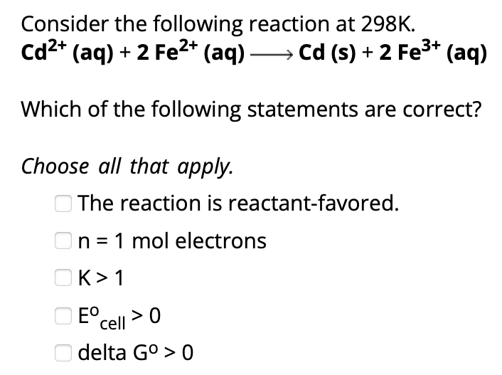Solved Consider the following reaction at 298 K. | Chegg.com
