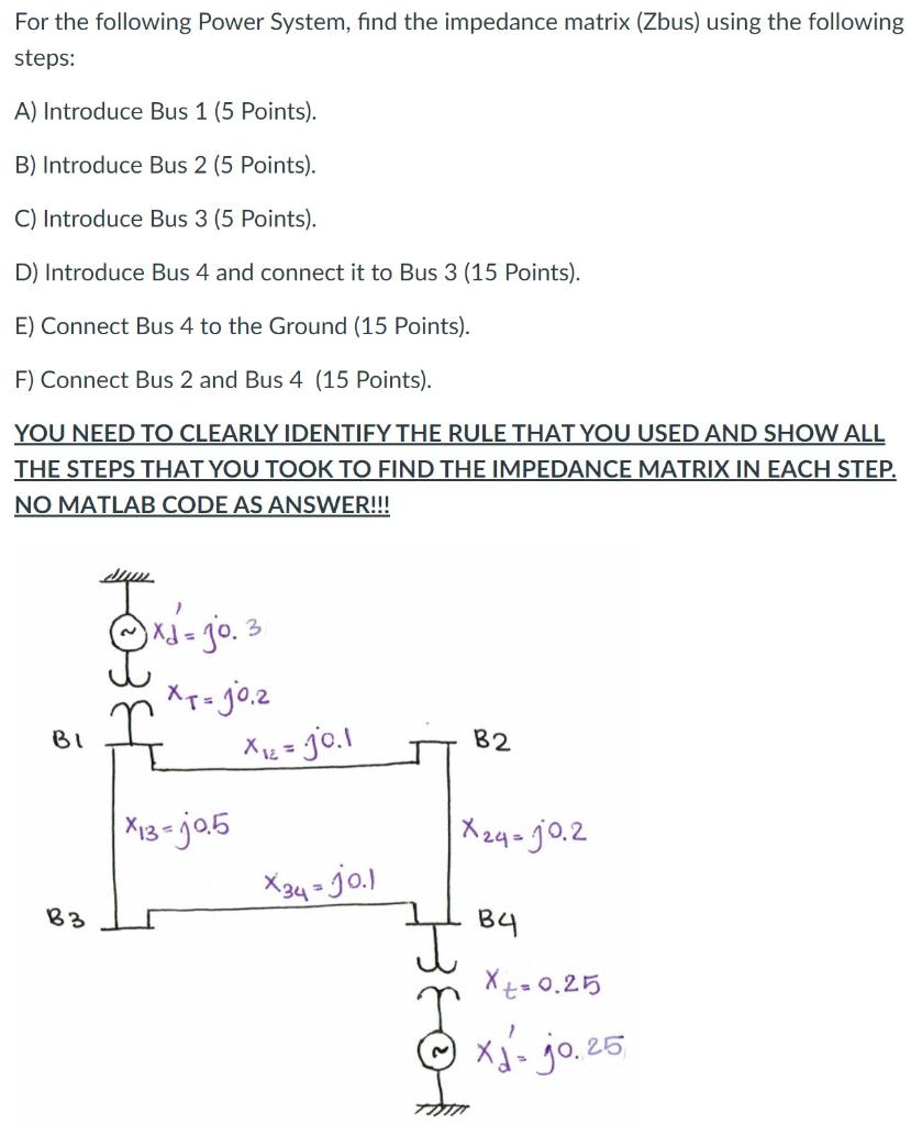 Solved For the following Power System, find the impedance | Chegg.com
