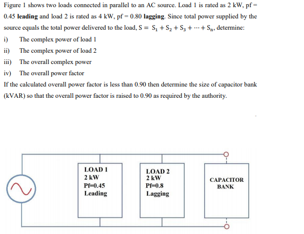 Solved Figure 1 shows two loads connected in parallel to an | Chegg.com