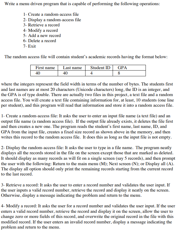 Write a menu driven program that is capable of | Chegg.com