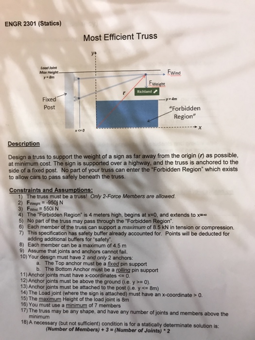 Solved ENGR 2301 (Statics) Most Efficient Truss Load Jomt | Chegg.com