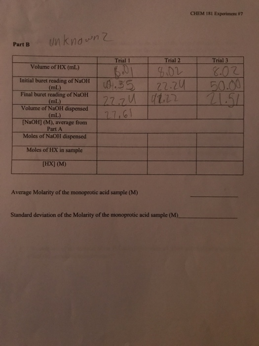 A Volumetric Analysis Report Sheet Part A Calculate | Chegg.com
